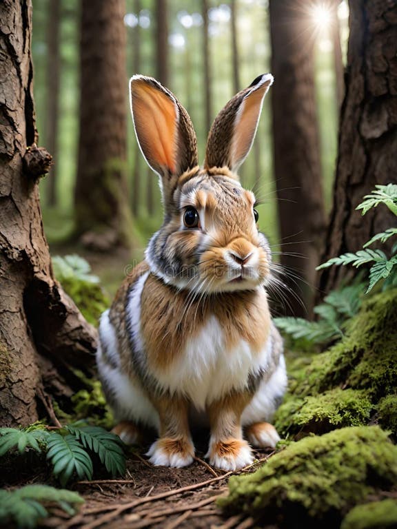 Cute rabbit in forest stock illustration. Illustration of animal ...