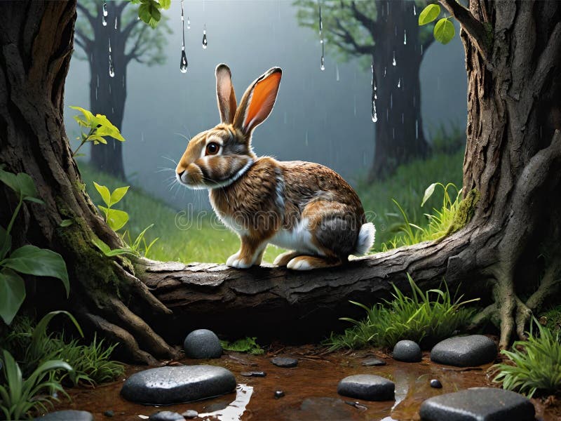 A Cute Rabbit in the Forest Stock Illustration - Illustration of ...