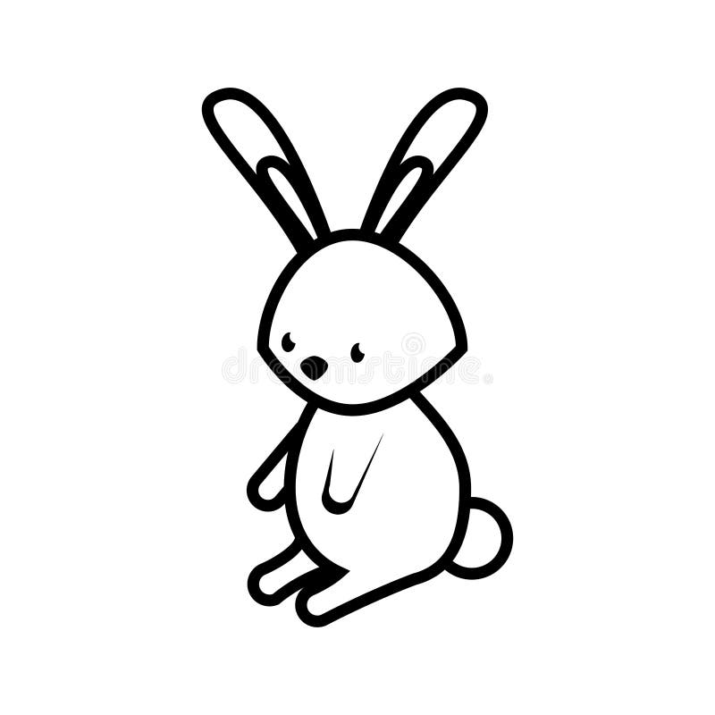 Cute Rabbit and Flower Cartoon in Black and White Stock Vector ...