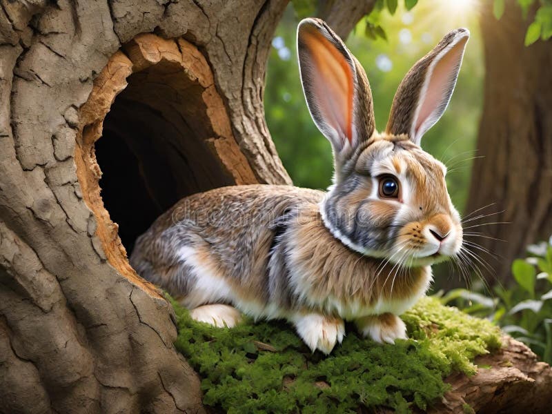 Cute rabbit in the garden stock illustration. Illustration of small ...