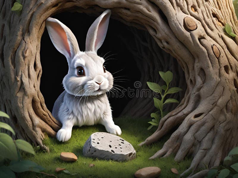 Cute rabbit in the garden stock illustration. Illustration of white ...