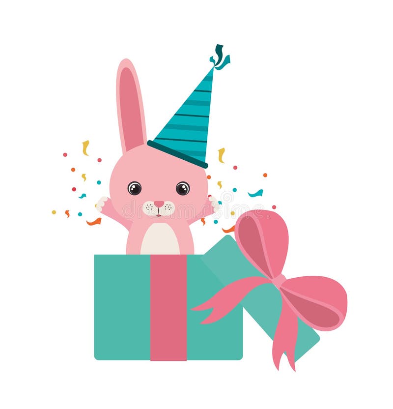 Cute rabbit with gift box stock vector. Illustration of celebration ...