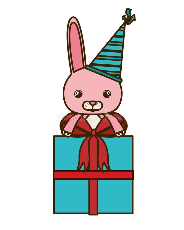Cute rabbit with gift box stock vector. Illustration of cute - 153985114