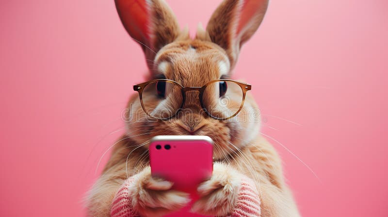 Cute Rabbit with Glasses and Smartphone Stock Illustration ...