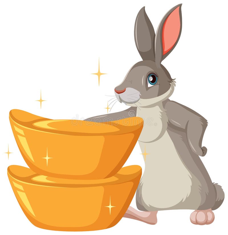 Cute Rabbit with Gold Cartoon Stock Vector - Illustration of adorable ...