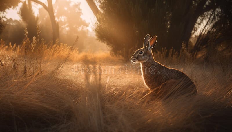 Cute Rabbit in Grass, Backlit by Sun Generated by AI Stock Photo ...