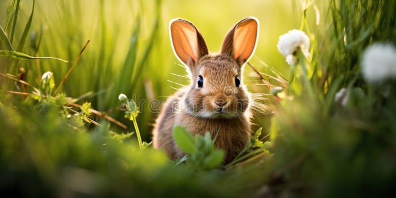 A Cute Rabbit in the Grass Fields on a Spring Day Stock Illustration ...