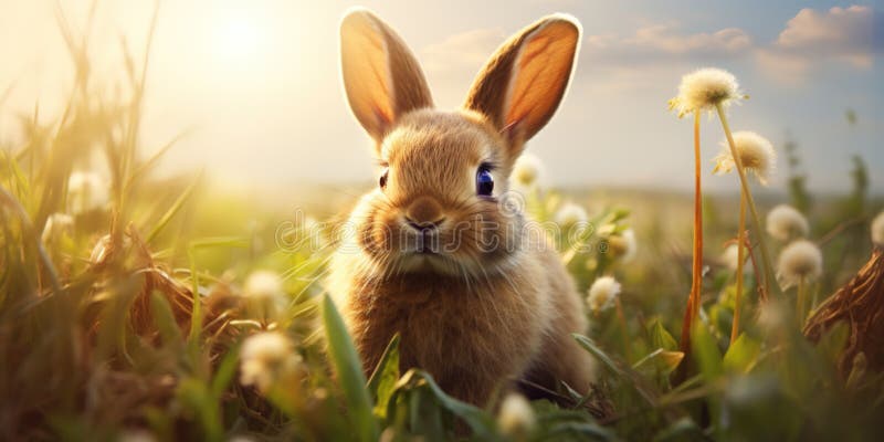 A Cute Rabbit in the Grass Fields on a Spring Day Stock Illustration ...