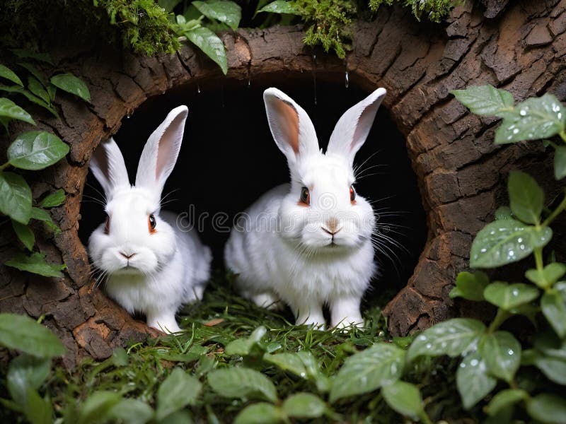 Cute Rabbit on the Green Grass Stock Illustration - Illustration of ...