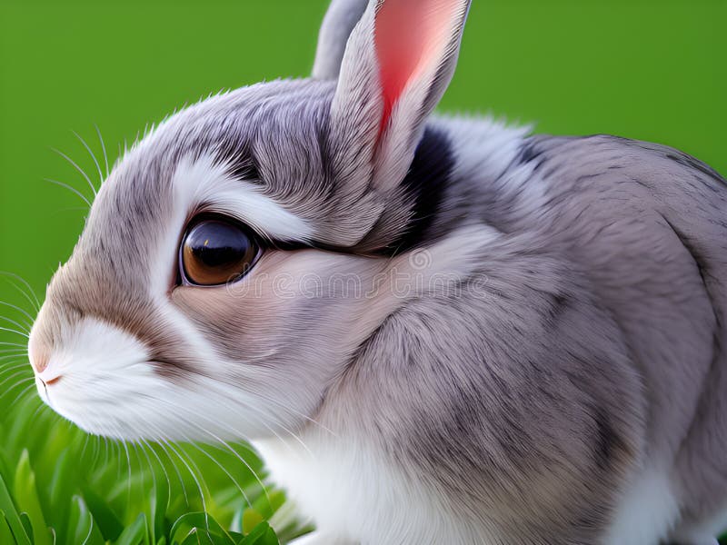 Cute Rabbit with a Green Grass, Ai Generated Stock Illustration ...