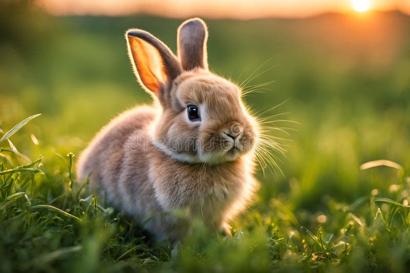 Cute Rabbit on Green Grass. Stock Illustration - Illustration of small ...