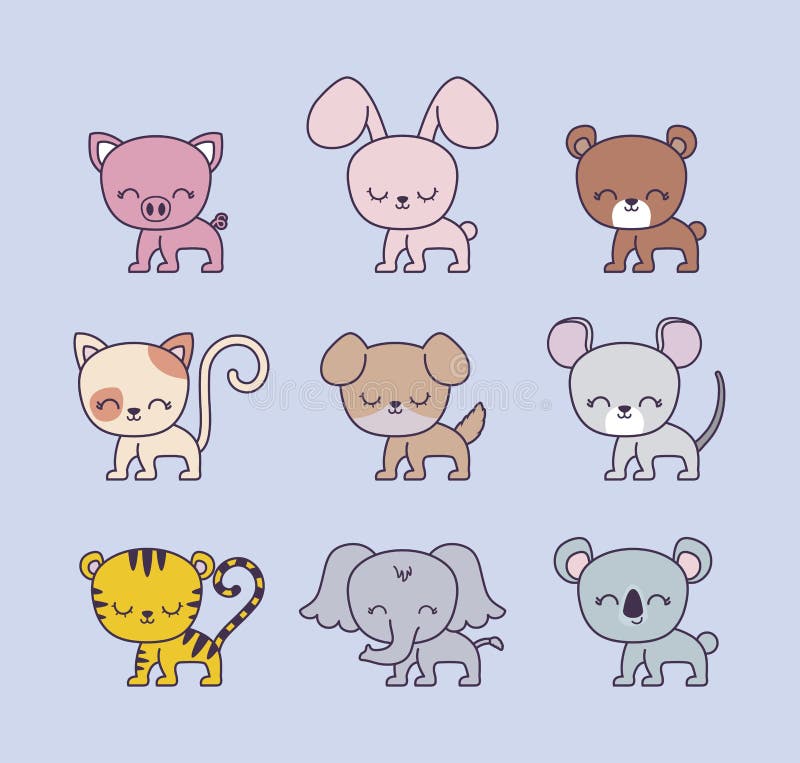 Set Group Animals Line Color Vector Illustration Stock Vector ...
