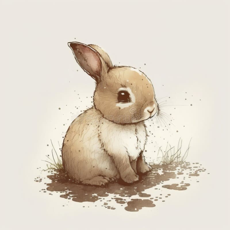 Cute Rabbit Hand Drawn by Kid (generative AI) Stock Illustration ...
