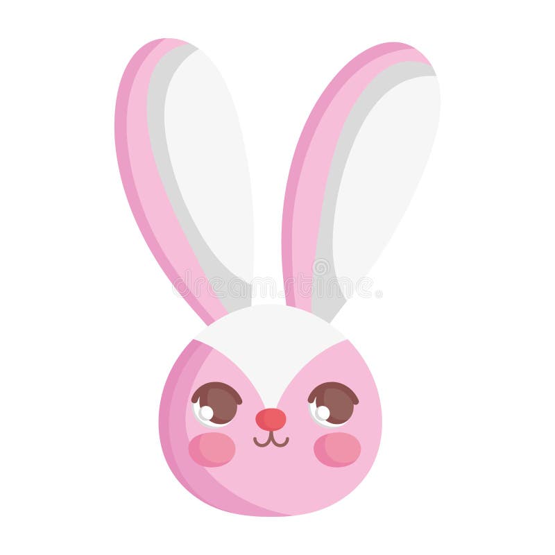 Cute Rabbit Head Character on White Background Stock Vector ...