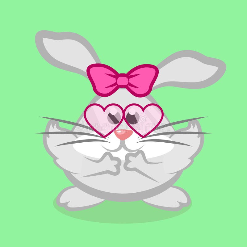 Cute Rabbit Girl with Bow and Glasses. Easter Cartoon Bunny Stock ...