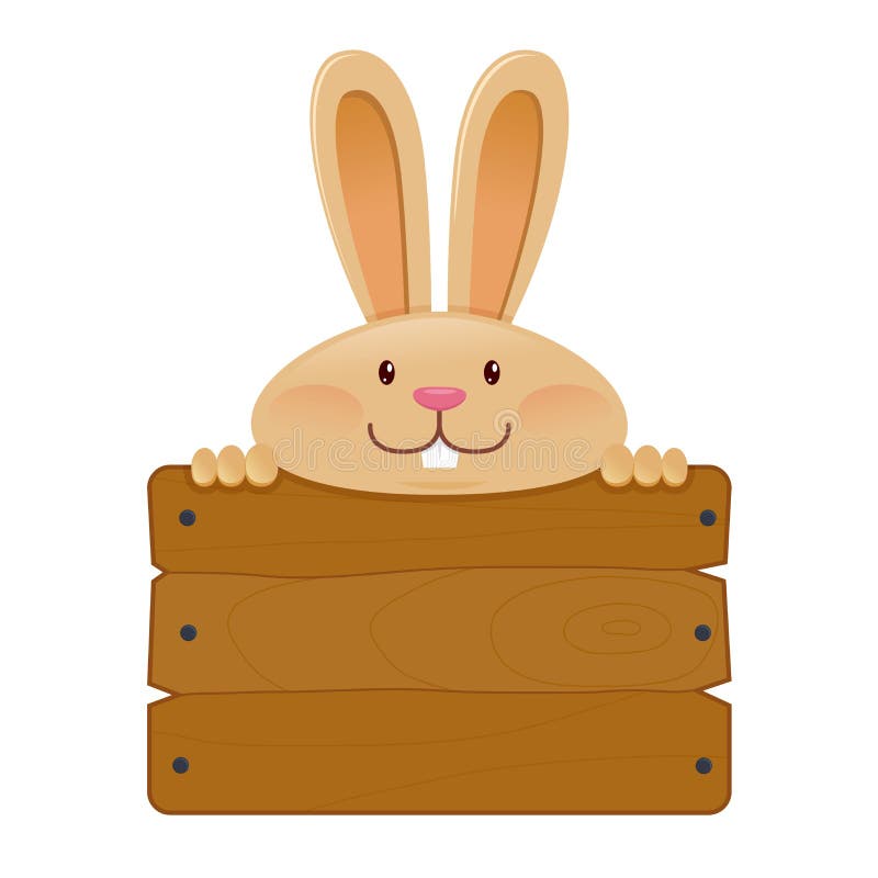 Cute Rabbit Holding a Blank Wooden Sign Board Stock Vector ...