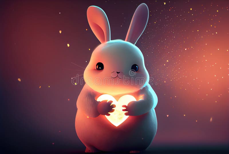 Cute Rabbit Holding Glowing Heart Generative AI Stock Illustration ...