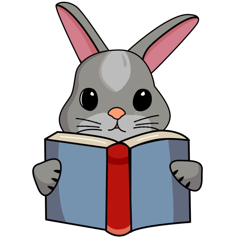 Cute Rabbit Holding Open Books and Reading. Stock Illustration ...