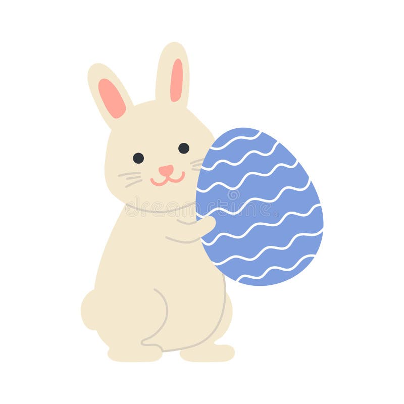 Cute Rabbit Holding Painted Easter Egg. Easter Holiday. Cartoon Vector ...