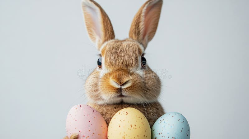 Cute Rabbit Holding Pastel-colored Eggs in a Soft Light Setting during ...