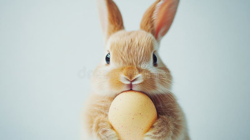 Cute Rabbit Holding Pastel-colored Eggs in a Soft Light Setting during ...