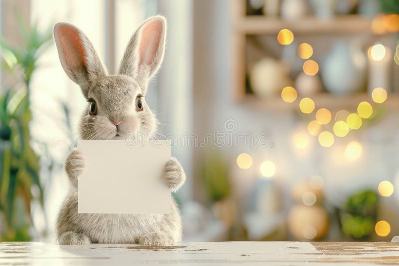 A Cute Rabbit Holding a Piece of Paper. Suitable for Various Design ...