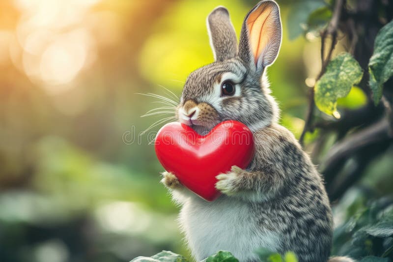 Cute Rabbit Holding Red Heart Its Paws Stock Photos - Free & Royalty ...