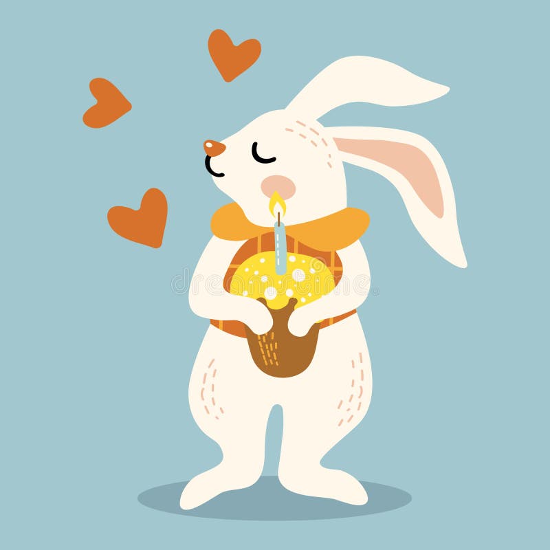 Cute Rabbit Holds in Its Paws an Easter Cake with Candles Stock Vector ...