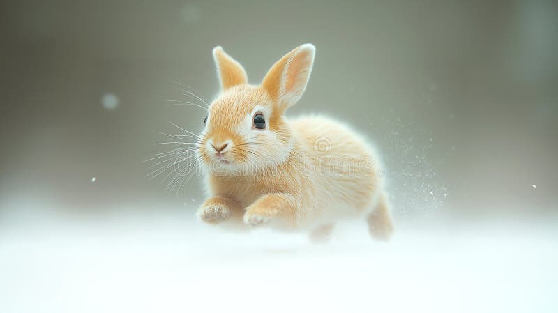 Cute Rabbit Jumping in the Snow Stock Photo - Image of season, straw ...
