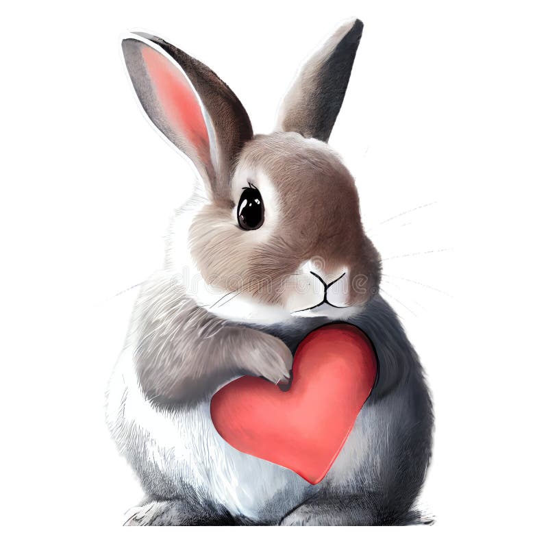 Cute Rabbit Kawaii with a Heart Stock Illustration - Illustration of ...