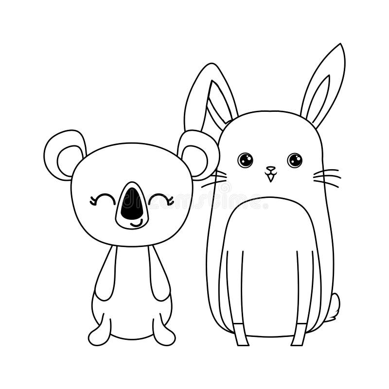 Cute Rabbit with Koala Animals Character Stock Illustration ...