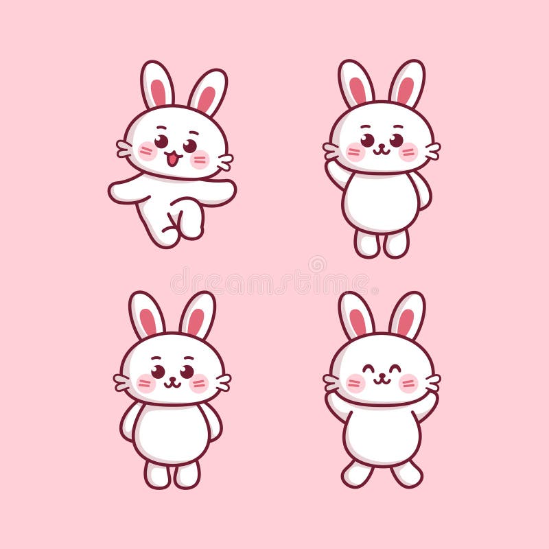 Cute Rabbit Mascot Pose Emoji Sticker Stock Vector - Illustration of ...