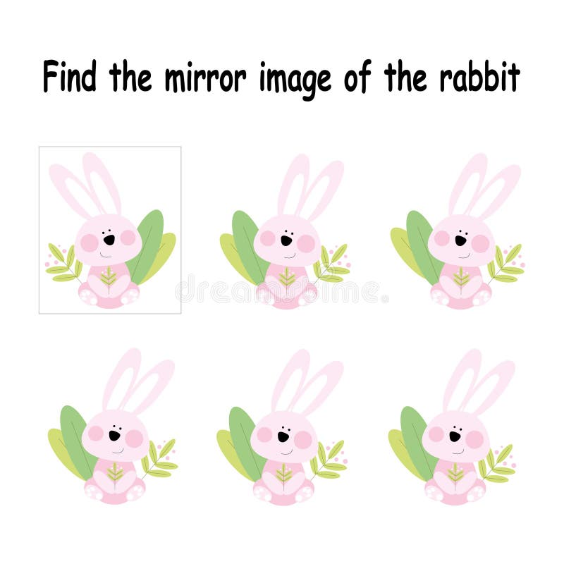 Cute Rabbit Mirror Image Visual Game. Vector. Game for Kids. Stock ...