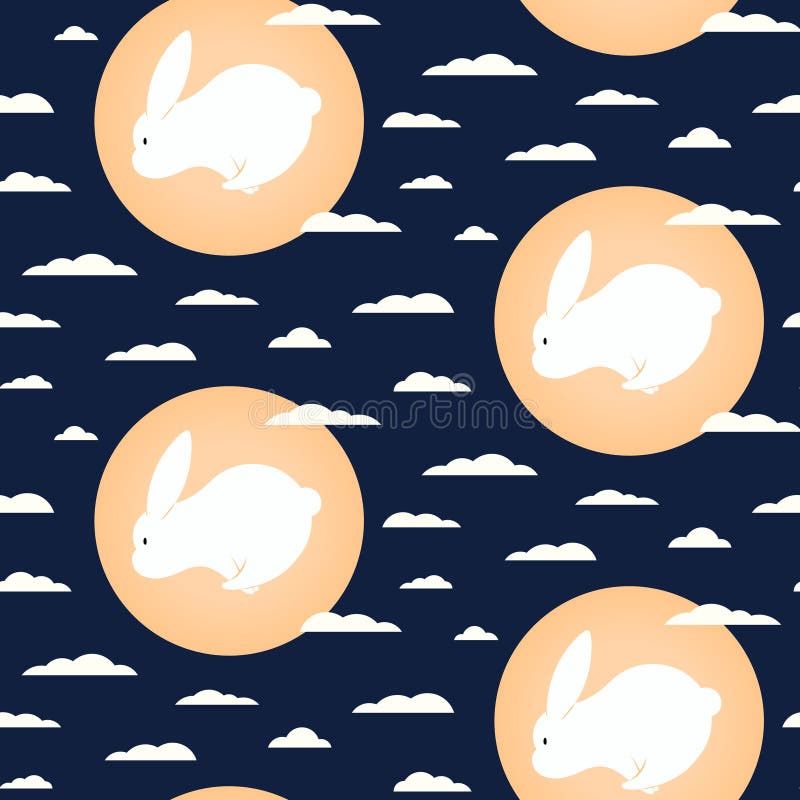 Cute Rabbit, Moon, Clouds Seamless Pattern Stock Vector - Illustration ...