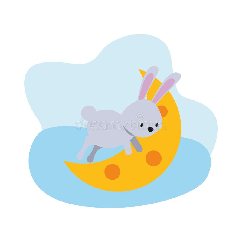 Cute Rabbit with Moon Easter Season Character Stock Vector ...