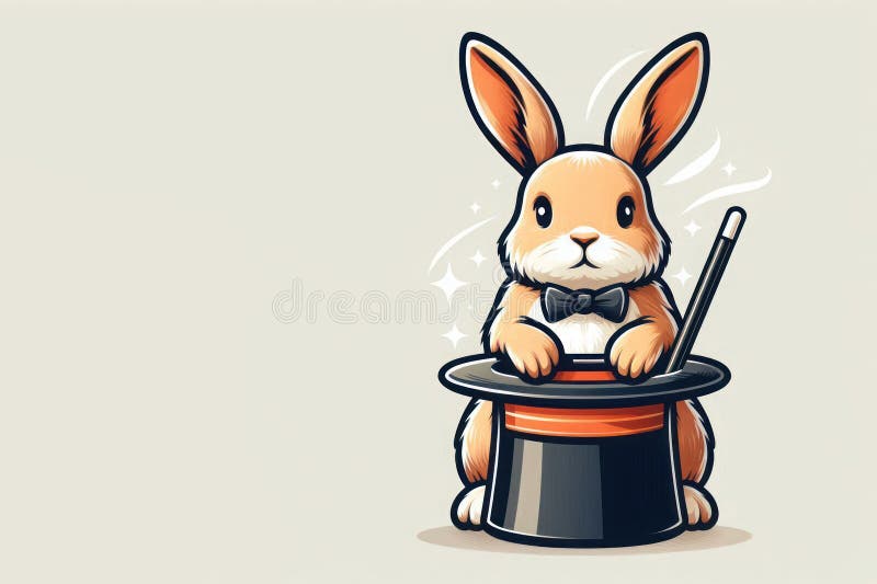 Cute Rabbit Near a Hat with a Magic Wand. Space for Text. Stock ...
