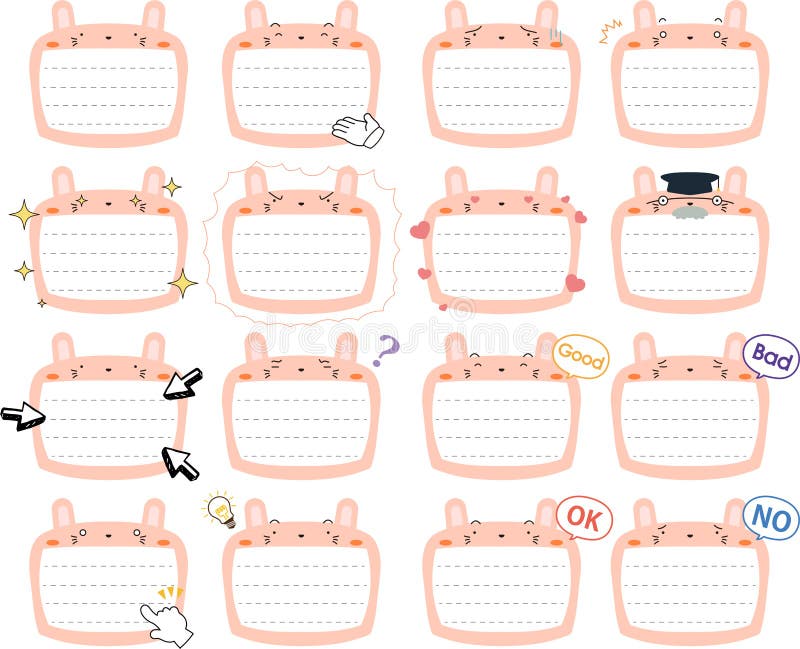 Cute Rabbit noteboard set stock vector. Illustration of note - 193075734