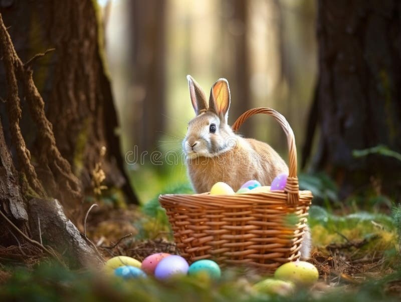 Cute Rabbit and Painted Easter Eggs. Concept of Happy Easter Day Stock ...