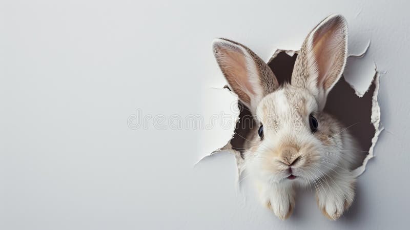 Cute Rabbit Peeking Out of Hole in Wall Stock Image - Image of furry ...