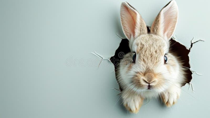 Cute Rabbit Peeking Out of Hole in Wall Stock Photo - Image of outdoor ...