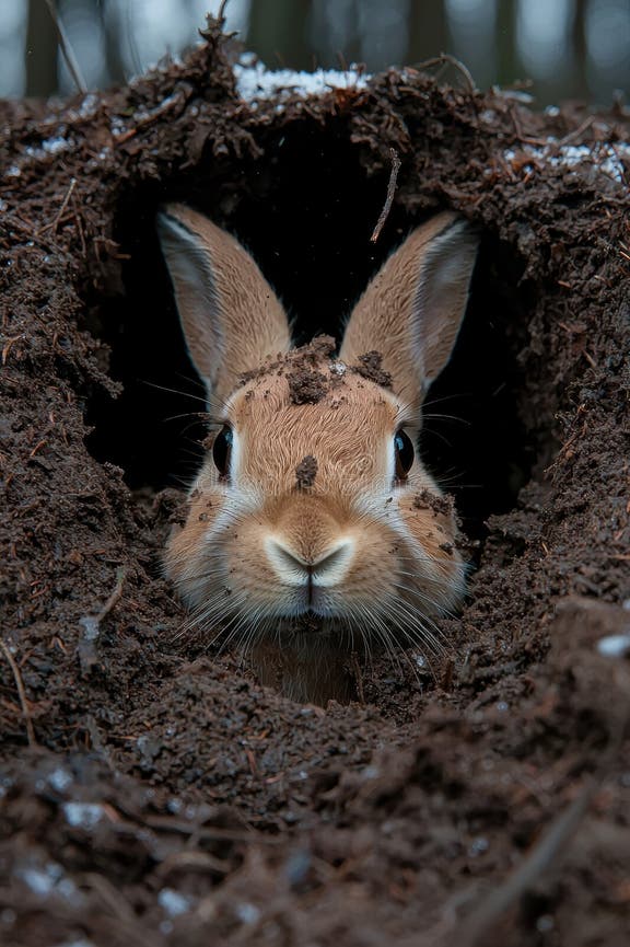 A Cute Rabbit Peeks Out of Its Burrow. Stock Illustration ...