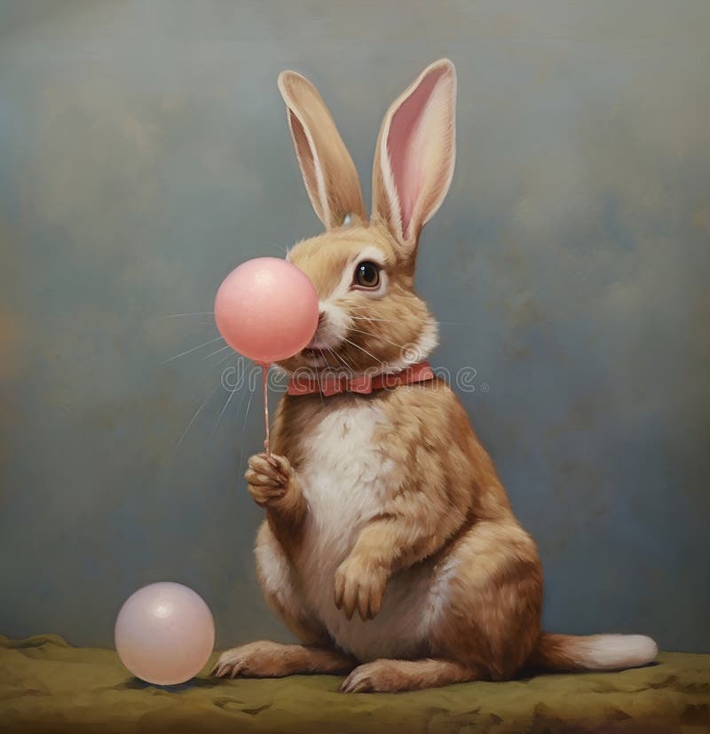 Cute Rabbit with Pink Bubble. Generative AI Stock Illustration ...