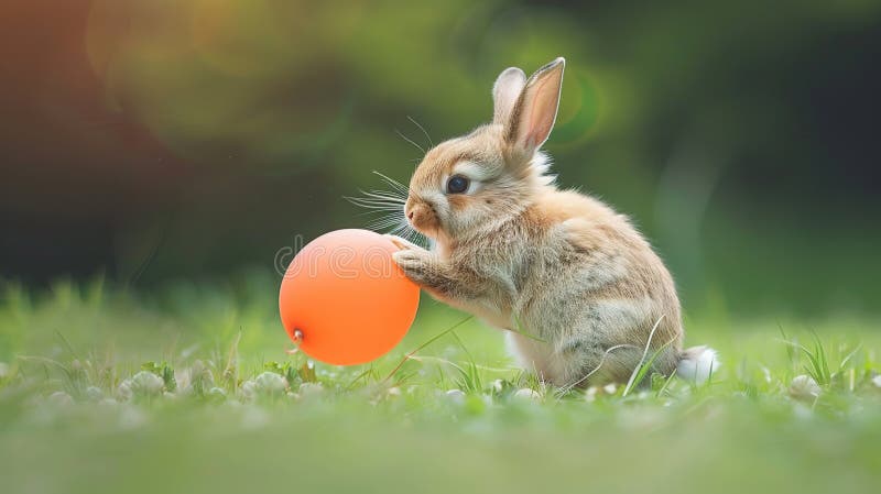 Cute Rabbit Playing with Carrot Balloon. Generative Ai Stock ...