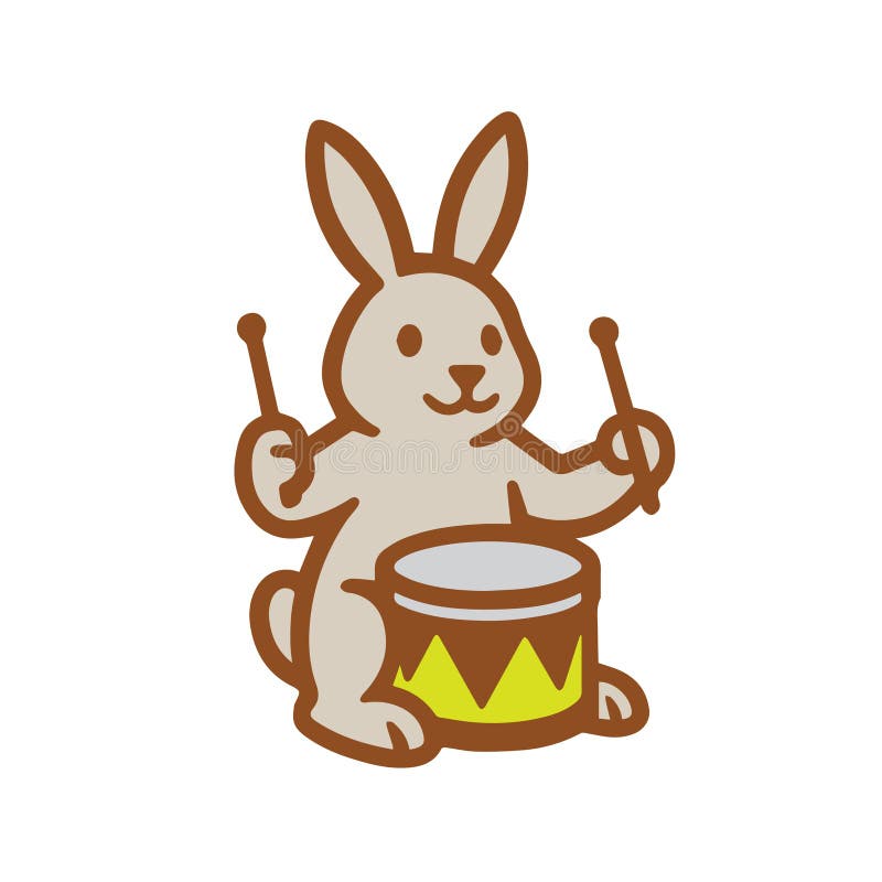 Cute Rabbit Playing the Drums Stock Vector - Illustration of decorated ...