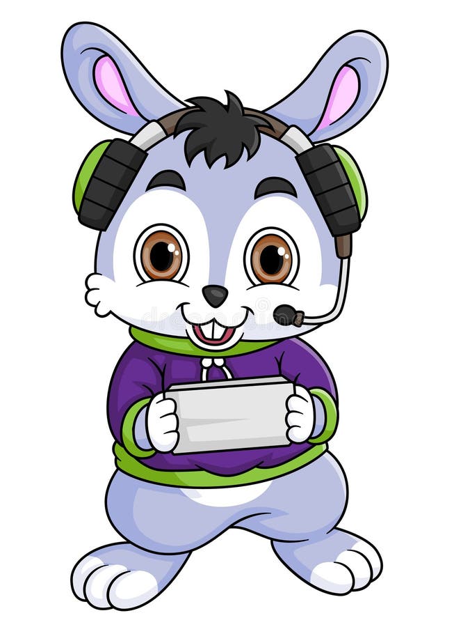 Cute Rabbit Playing Game with Headphone Cartoon Stock Vector ...