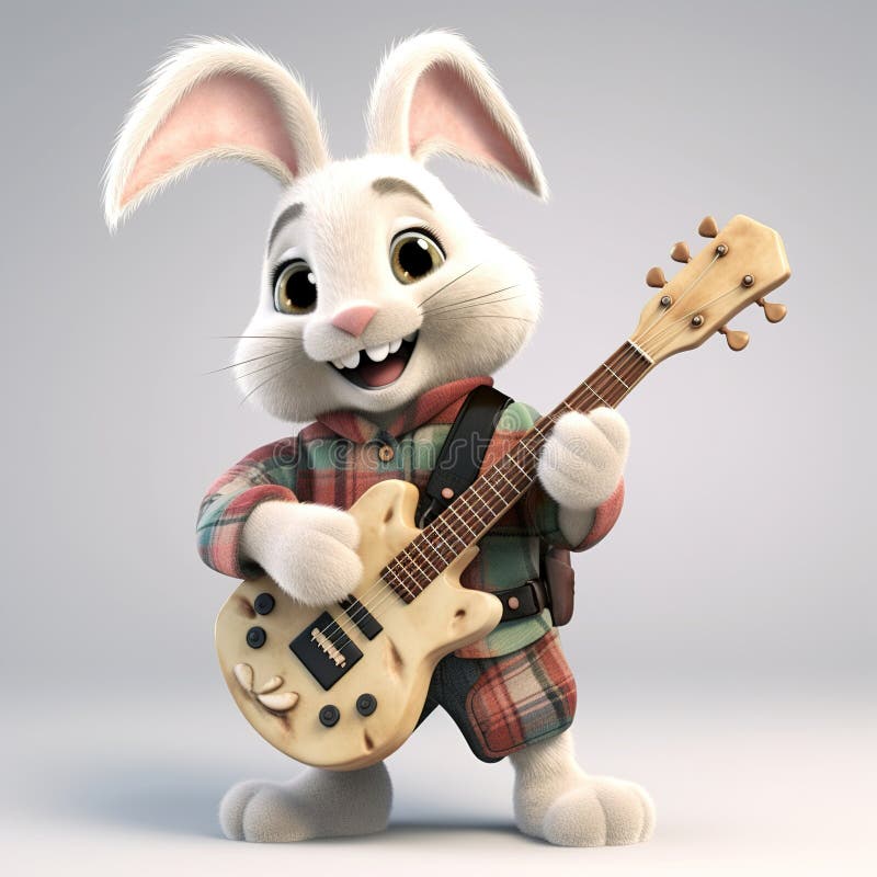 Cute Rabbit Playing Guitar Mascot Character Generative AI Stock ...