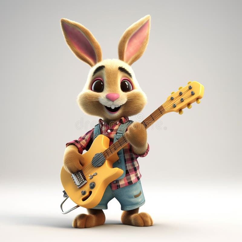 Cute Rabbit Playing Guitar Mascot Character Generative AI Stock ...