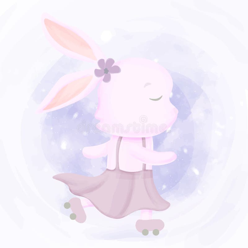 Cute Rabbit Playing Roller Skates Stock Illustration - Illustration of ...