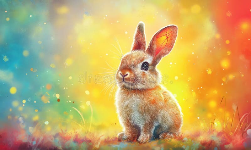 Cute Rabbit Portrait with Colorful Background and Soft Textures Stock ...