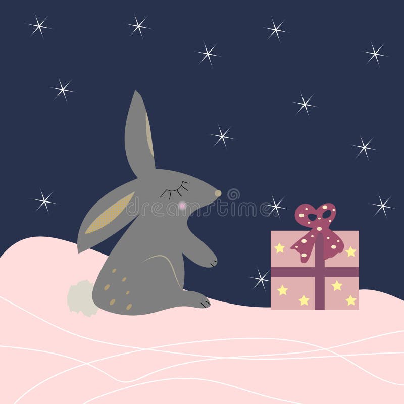 Rabbit in Present Box with Autumn Leaves. Cute Vetor Flat Animal ...